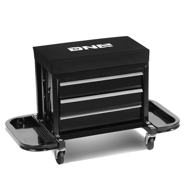 DNA Motoring 3-Drawer Rolling Tool Chest Mechanic Seat With Side Tool Trays (Red) | Wayfair